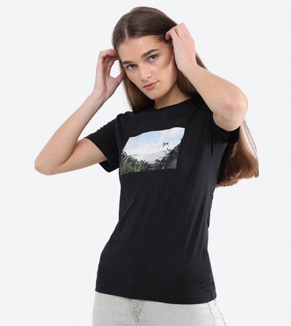 Buy Calvin Klein Photo Print Modern Slim Tee Ck Black In Black ...