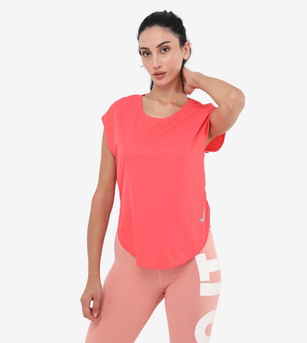 Buy Nike W NK City Sleek Top SS Ember Glow/Reflective Silv In Pink ...