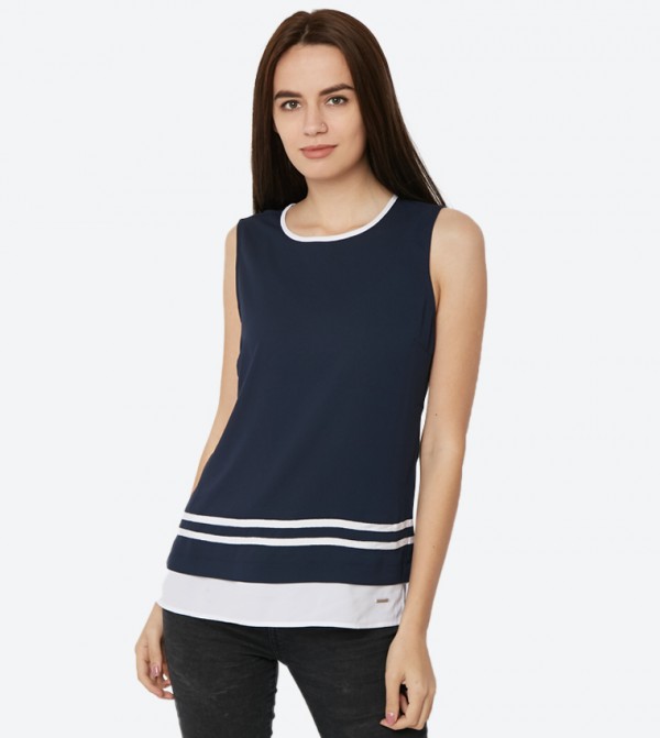 Buy Nautica Striped Details Sleeveless Top Navy In Navy | 6thStreet UAE