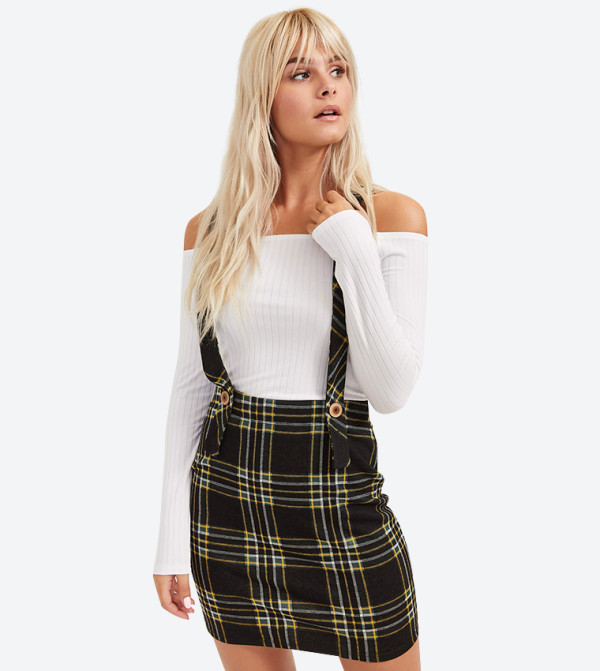 Buy Ardene Plaid Suspender Mini Skirt Black In Black | 6thStreet Oman