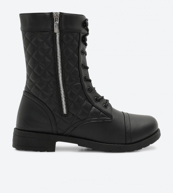 Buy Ardene Quilted Lace Up Combat Boots Black In Black | 6thStreet Kuwait
