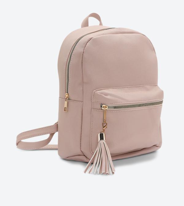 Buy Ardene Top Zip Closure Tassel Details Backpack Pink In Pink ...