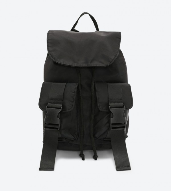 Buy Ardene Outer Pocket Details Flap Closure Backpack Black In Black ...