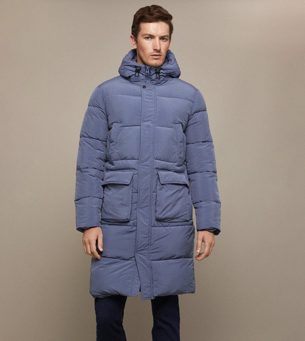 Buy Burton Crinkle Nylon Hooded Longline Puffer Jacket In Blue ...