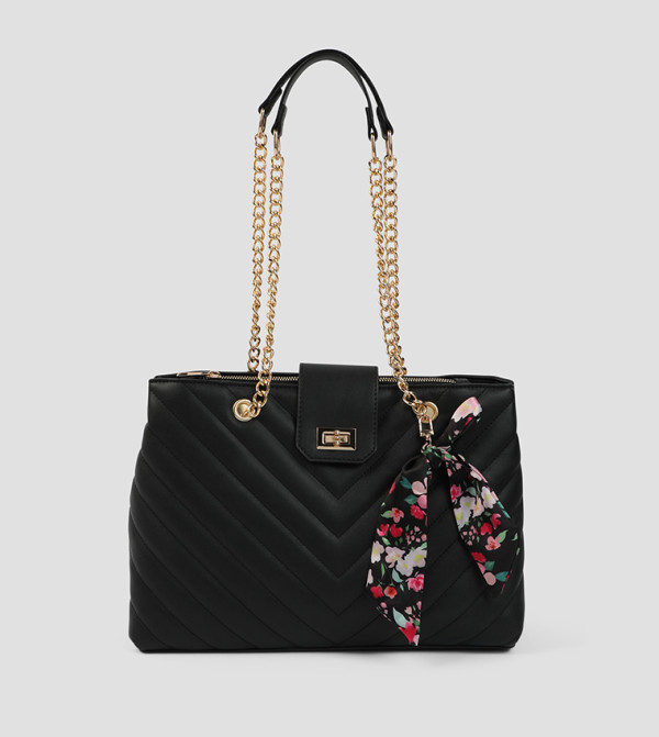 Buy Ardene Quilted Shoulder Bag With Scarf In Black | 6thstreet UAE