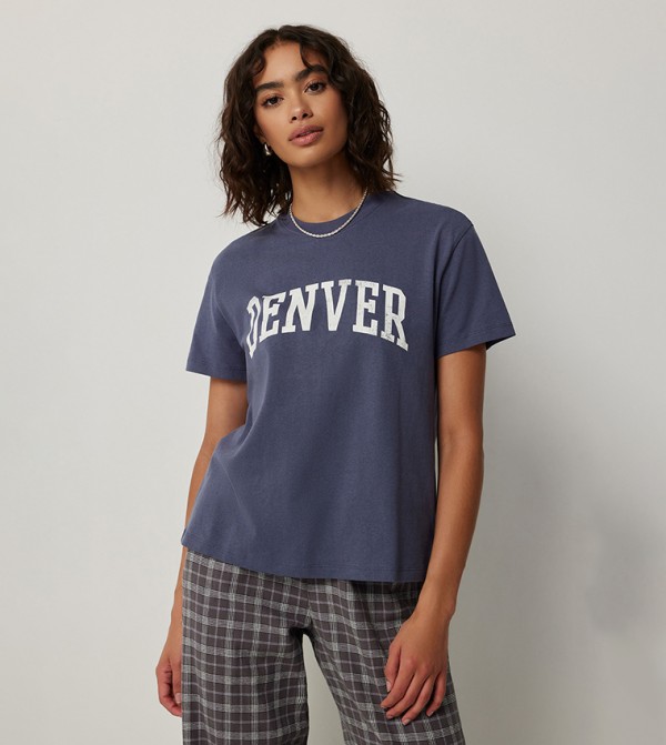 Buy Ardene Typography Printed Crew Neck T Shirt In Dark Blue ...