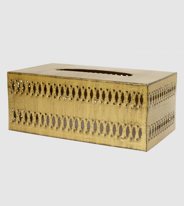 Buy HIS & HERS Tissue Box Cover In Gold | 6thStreet Qatar