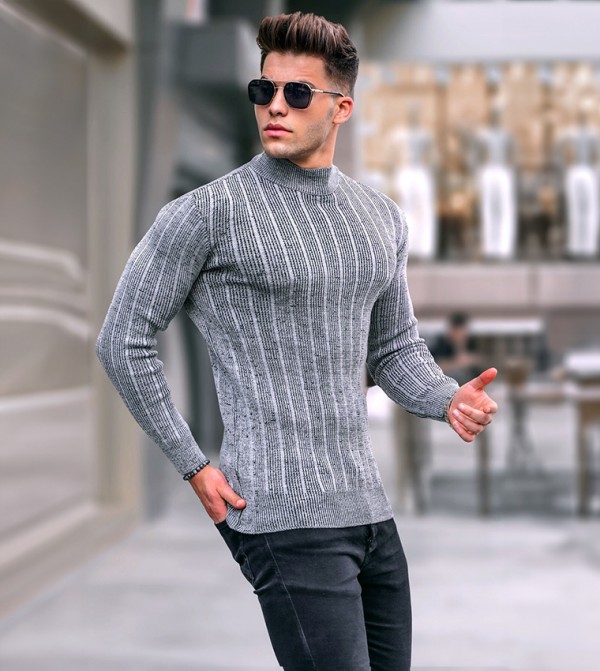 Buy Madmext Textured Turtleneck Sweater In Grey | 6thStreet Saudi Arabia