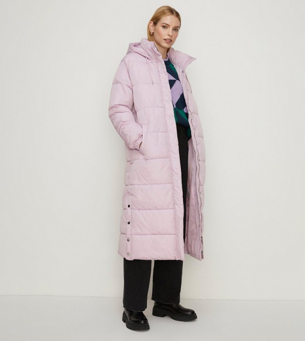 Buy Oasis Zip Through Longline Puffer Coat In Pink | 6thStreet Saudi Arabia