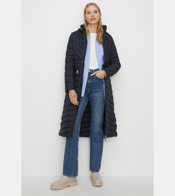 Buy Oasis Longline Padded Packable Puffer Jacket In Navy | 6thstreet Kuwait