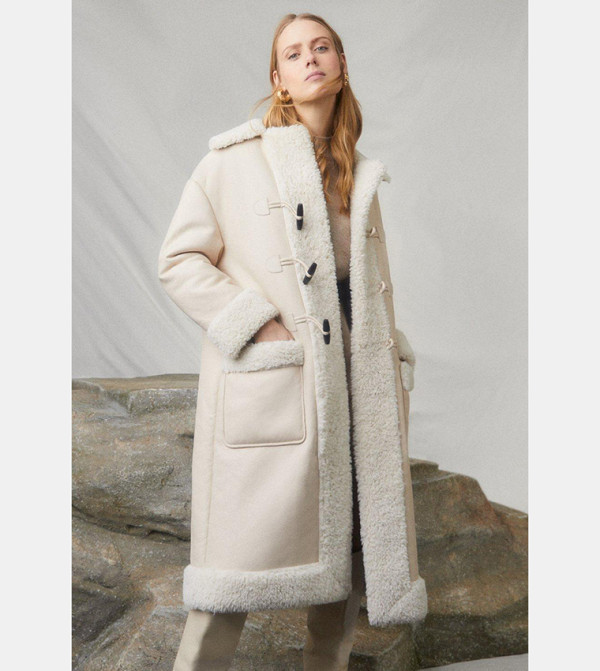 Buy Oasis Premium Faux Shearling Longline Duffle Coat In Natural ...