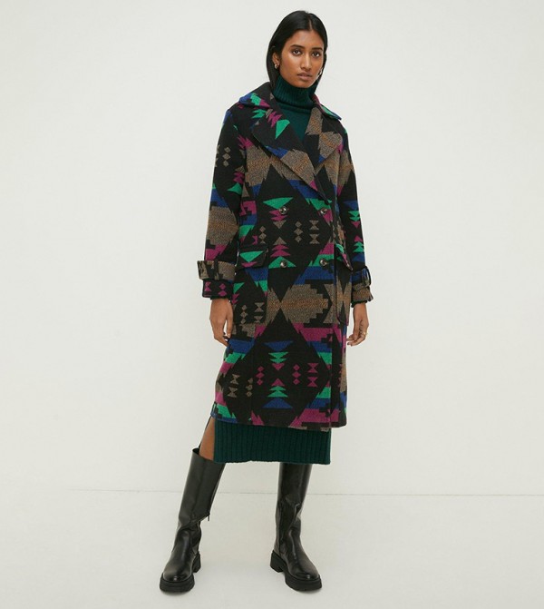 Buy Oasis Rachel Stevens Italian Wool Mix Aztec Longline Coat In ...