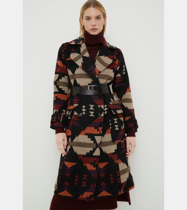 Buy Oasis Rachel Stevens Italian Wool Mix Aztec Longline Coat In ...