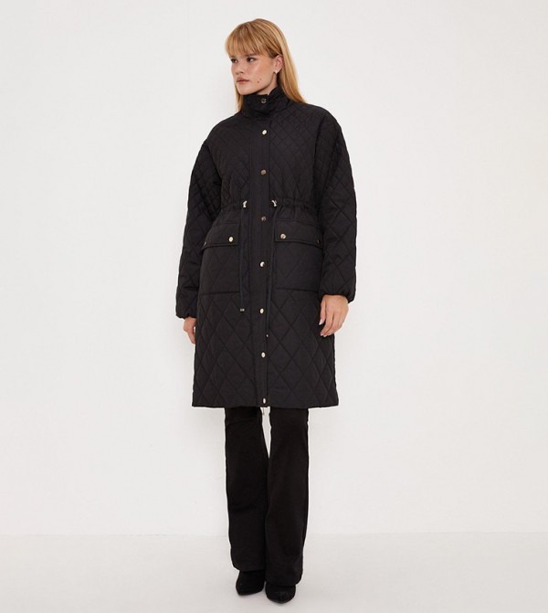 Buy Oasis Premium Diamond Quilted Coat In Black | 6thStreet Saudi Arabia