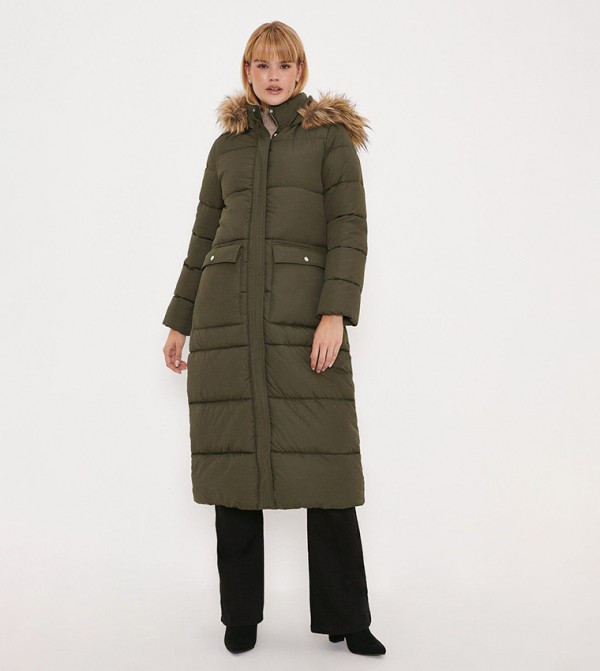 Buy Oasis Extra Warm Longline Puffer Jacket In Khaki | 6thStreet Kuwait