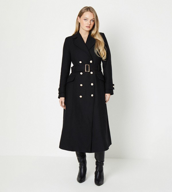 Buy Oasis Premium Italian Wool Mix Trench Coat In Black | 6thStreet UAE