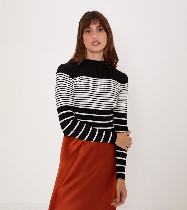 Buy Oasis Mixed Stripe Funnel Neck Rib Sweater In Beige 6thstreet