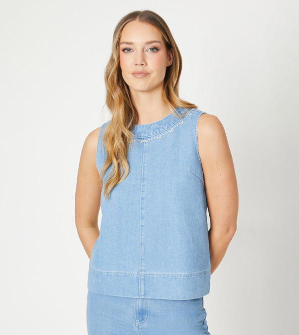 Buy Oasis Embroidered Denim Shell Top In Blue | 6thStreet Saudi Arabia