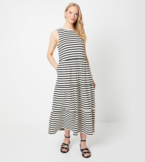 Buy Oasis Striped Tiered Midi Dress In Multiple Colors | 6thStreet Kuwait