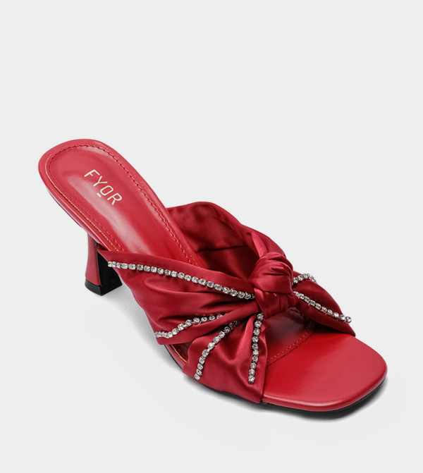 Buy Fyor Embellished Open Toe Heel Sandals In Maroon | 6thStreet UAE
