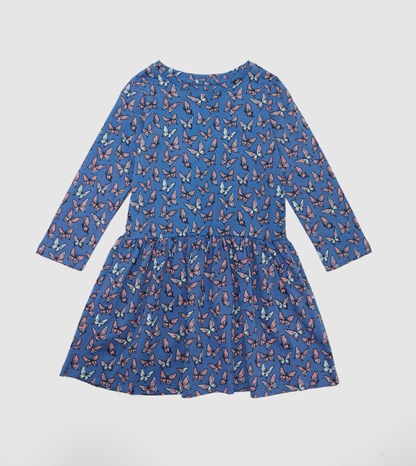 Buy Adams Kids Butterfly Printed Knitted Dress In Blue | 6thStreet ...