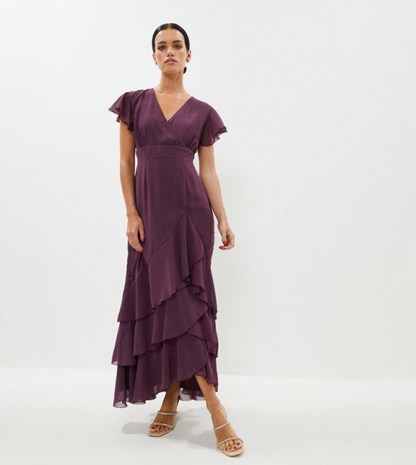 Buy Coast Tiered Hem Ruffle Maxi Dress In Berry | 6thStreet Qatar