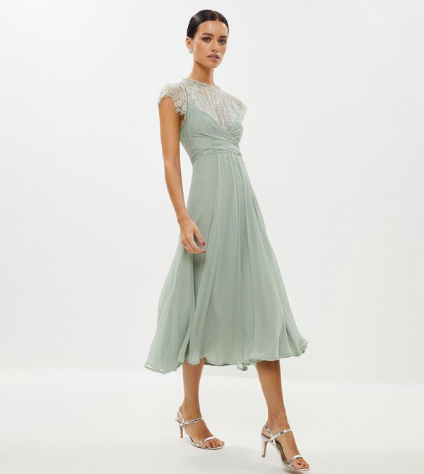 Buy Coast Lace Cross Over Front Chiffon Midi Dress In Sage | 6thStreet UAE