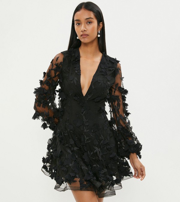 Buy Coast Mini Dress In 3D Floral Applique In Black | 6thStreet Kuwait