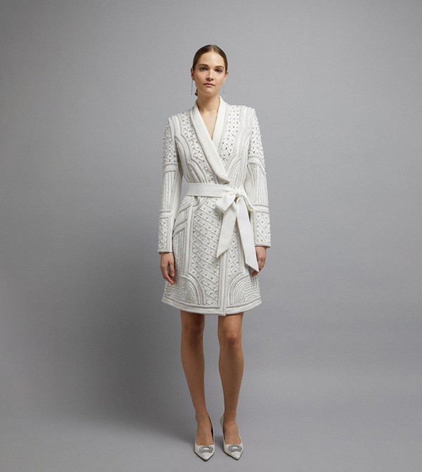 Buy Coast Premium Embellished Tux Dress In Ivory | 6thStreet Kuwait