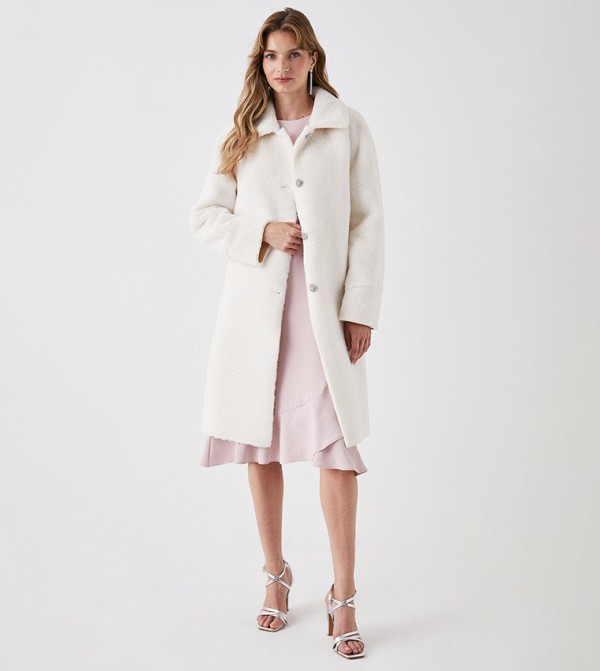 Buy Coast Faux Fur Diamante Button Coat In Ivory | 6thStreet Kuwait