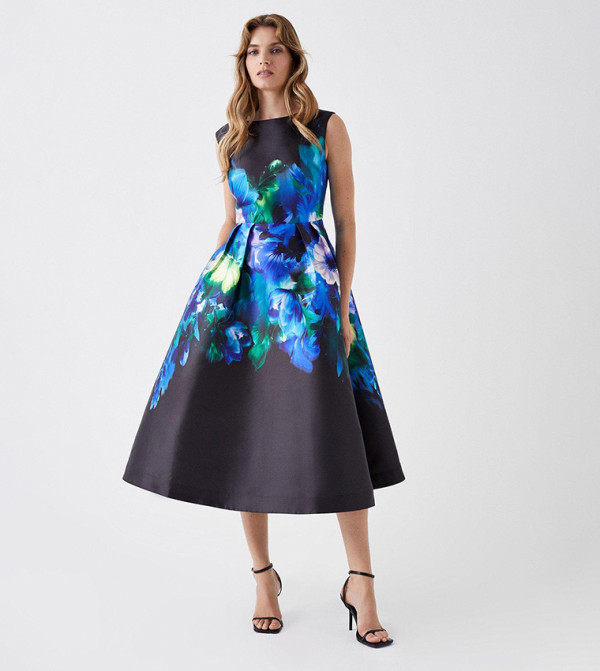 Buy Coast Patterned Structured Midi Dress In Black | 6thStreet Kuwait
