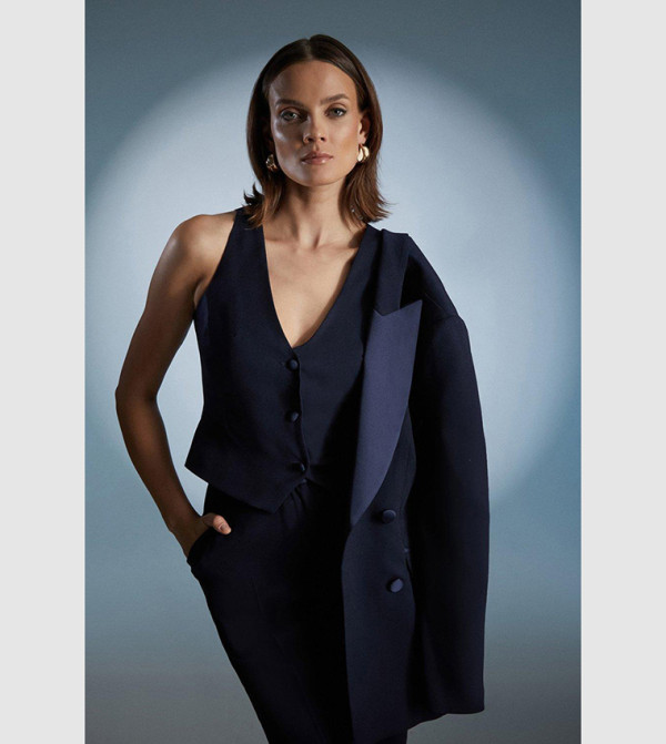 Buy Coast Premium Fitted Waistcoat In Navy | 6thStreet Kuwait