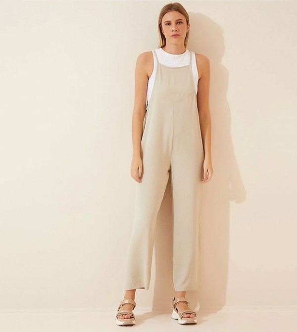 Buy Bigdart Solid Adjustable Strap Overalls In Cream | 6thStreet Saudi ...
