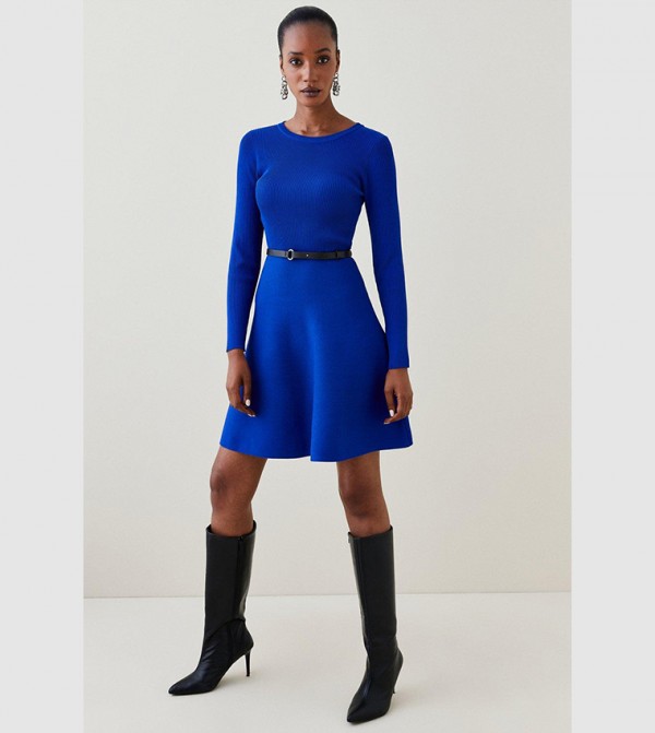 Buy Karen Millen Viscose Blend Crew Neck Knitted Skater Mini Dress In