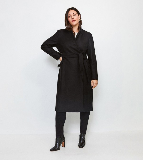 Buy Karen Millen Italian Virgin Wool Blend Notch Neck Coat In Black ...