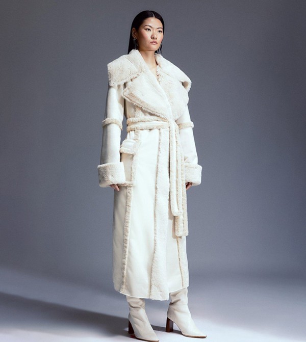Buy Karen Millen Faux Shearling Collar And Cuff Tie Belt Maxi Coat In ...