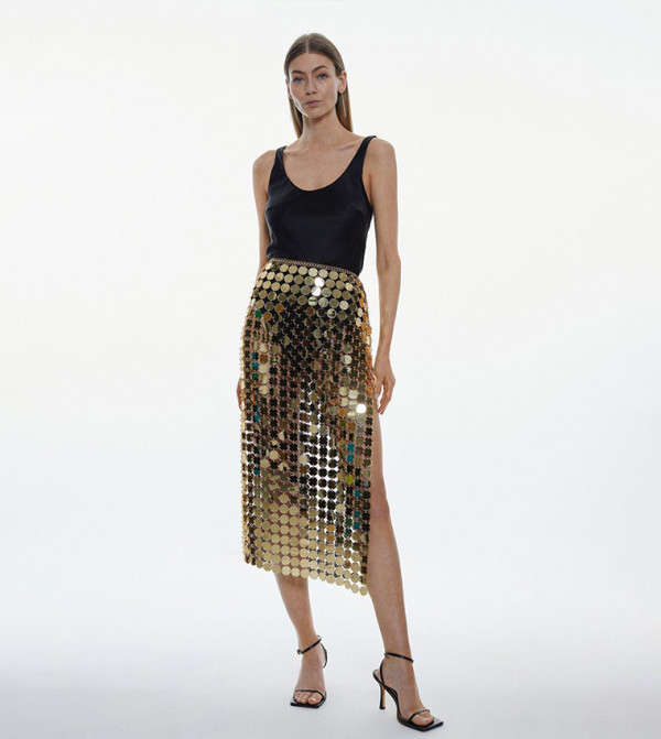 Buy Karen Millen Mirrored Disc Maxi Skirt In Gold | 6thStreet Kuwait