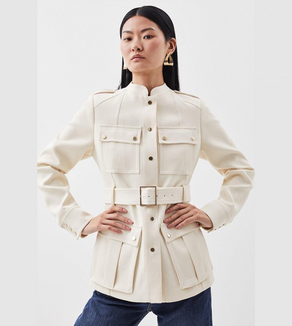 Buy Karen Millen Relaxed Tailored Belted Utility Pocket Shacket In ...
