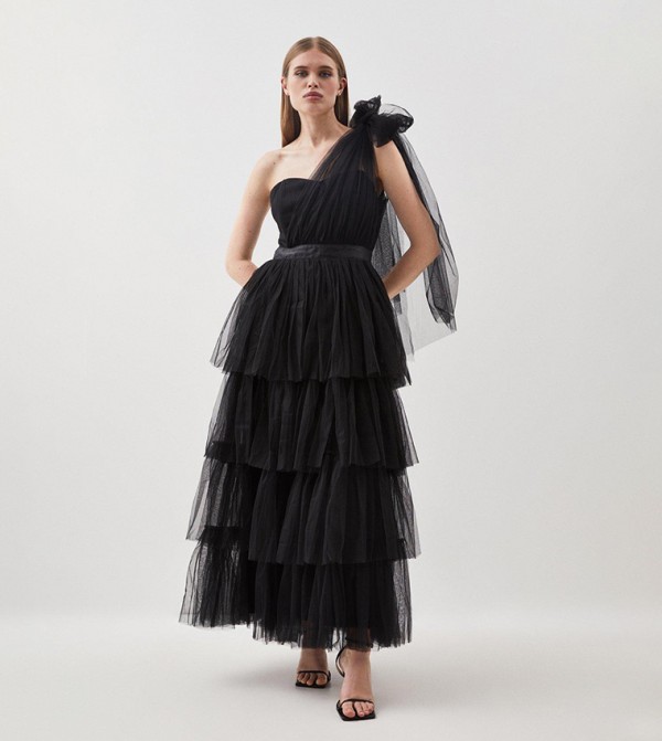 Buy Karen Millen Tulle One Shoulder Midi Dress In Black 6thstreet Uae