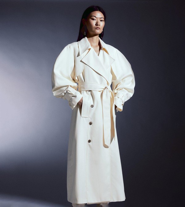 Buy Karen Millen Tailored Relaxed Belted Trench Coat In Ivory ...
