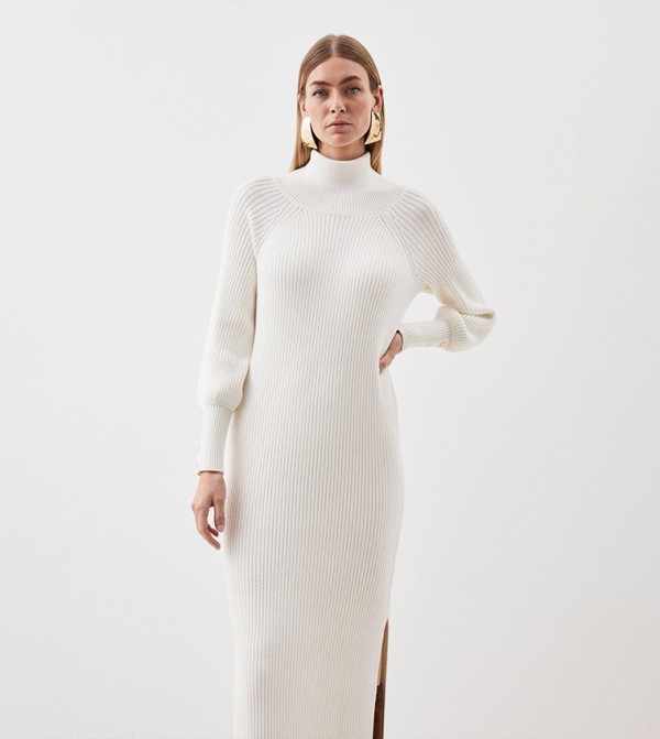 Buy Karen Millen Viscose Blend Funnel Neck Cable Knit Maxi Dress In