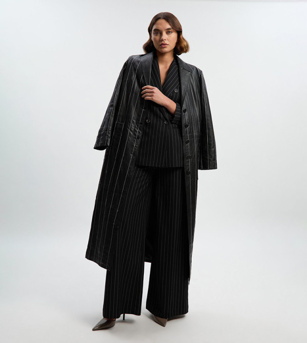Buy Karen Millen Leather Pinstripe Stitch Coat In Black | 6thStreet UAE