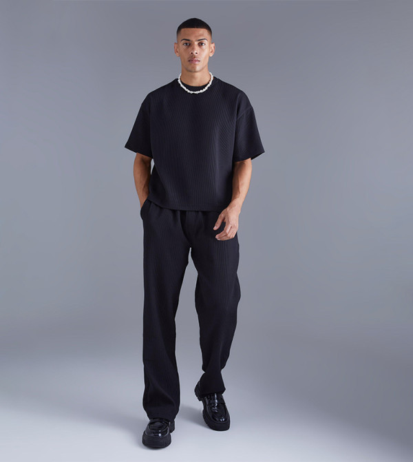 Buy BoohooMAN Pleated Oversized T Shirt And Relaxed Fit Trousers Set In ...