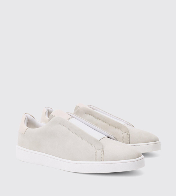 Buy BoohooMAN Color Block Faux Suede Slip On Shoes In Beige | 6thStreet UAE