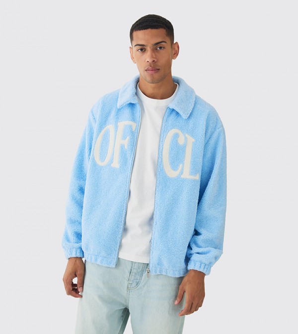 Buy BoohooMAN Ofcl Boxy Boucle Borg Oversized Harrington Jacket In ...