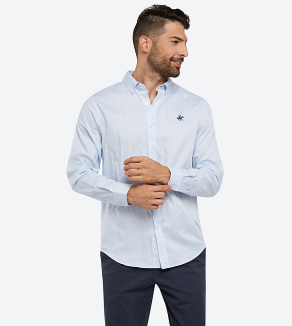 Buy Beverly Hills Polo Club Button Down Collar Long Sleeve Shirt Blue ...