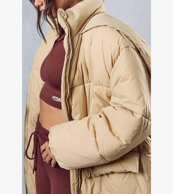 Buy MissPap Zipped Hood Oversized Puffer Coat In Beige | 6thStreet Kuwait