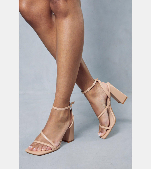Buy MissPap Double Strap Block Heel Sandals In Beige | 6thStreet Kuwait