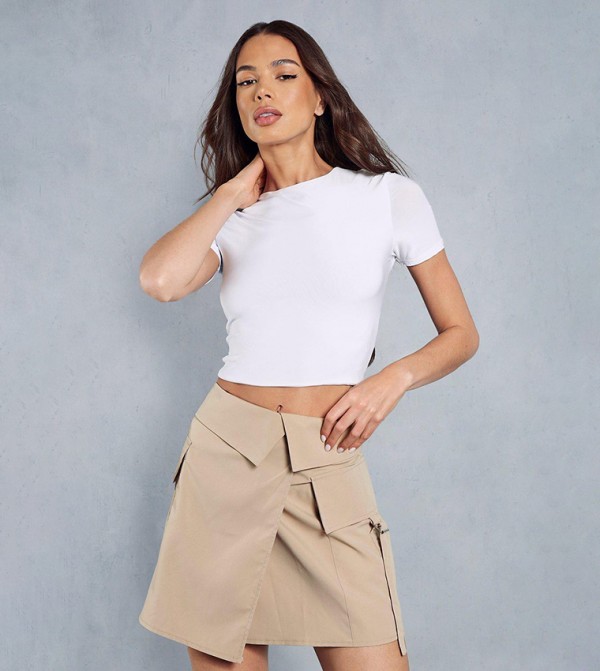 Buy MissPap Folded Over Detail Utility Mini Skirt In Camel | 6thStreet ...