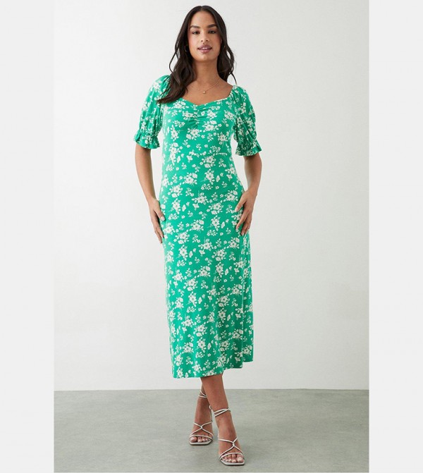 Buy Dorothy Perkins Green Floral Sweetheart Neck Midi Dress In Green ...